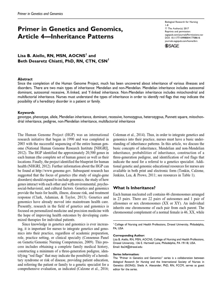 Aiello2017 - Inheritance Patterns | PDF | Genetic Disorder | Dominance (Genetics)