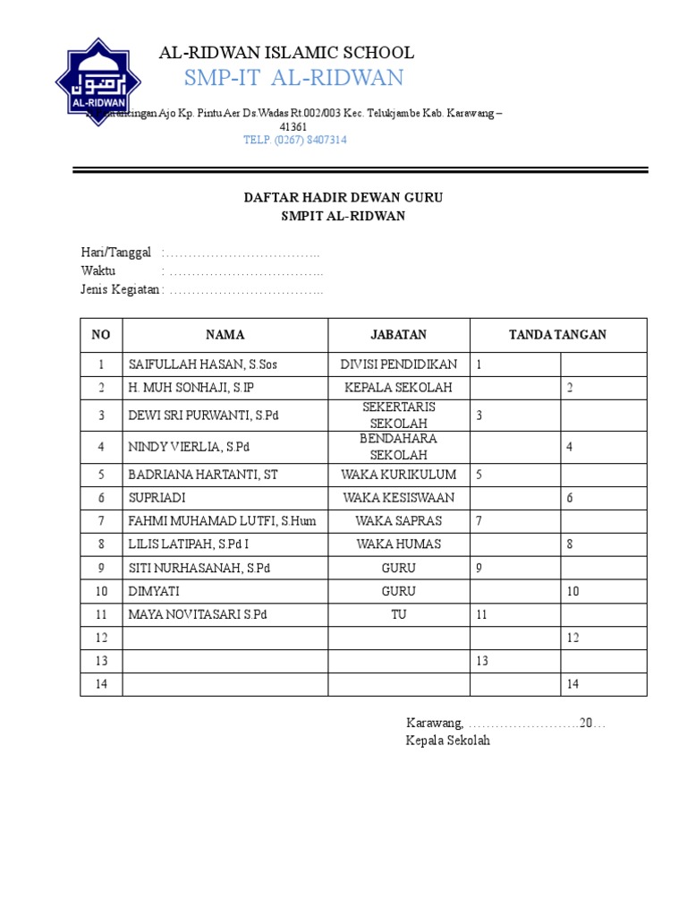 Daftar Hadir Dewan Guru | PDF
