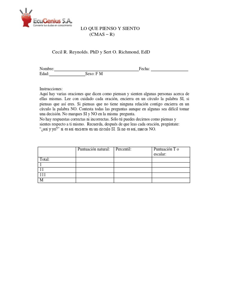 Test 04 Lo Que Pienso y Siento | PDF