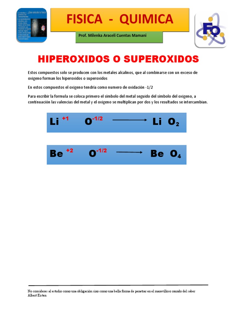 Superóxidos: Nomenclatura y Ejemplos | PDF | Superóxido | Ciencias fisicas