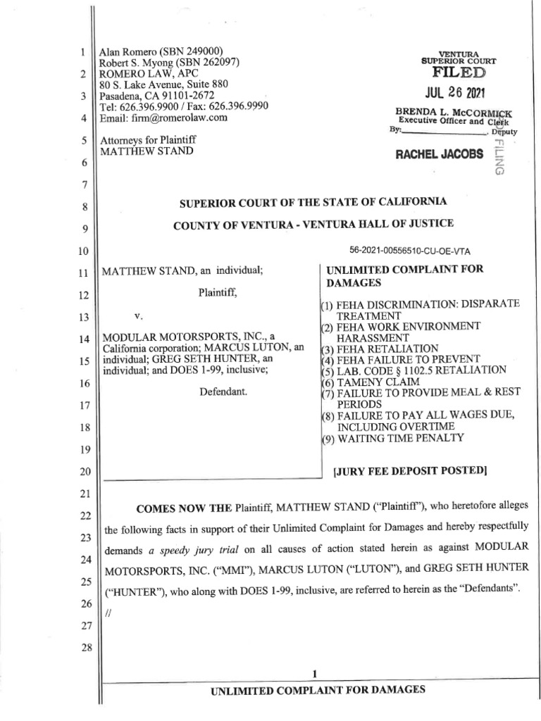 Matthew Stand - Modular Motorsports, Inc., Marcus Luton, Et Al. | PDF ...
