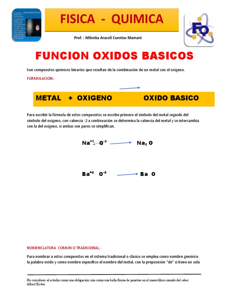 Funcion Oxidos Basicos | PDF | Química | Elementos metálicos