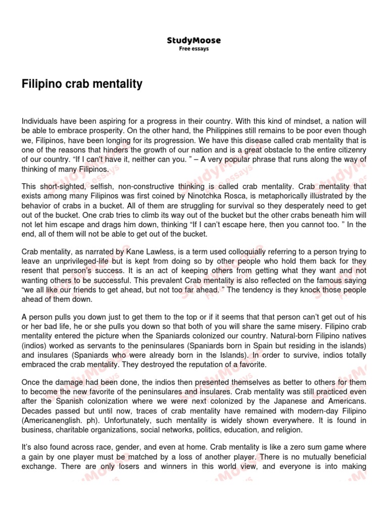 Filipino Crab Mentality | PDF | Envy | Human Nature