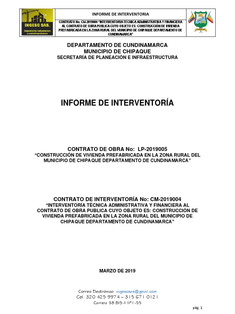 Informe de Interventoría Chipaque 2019 | PDF | Hormigón | Economias