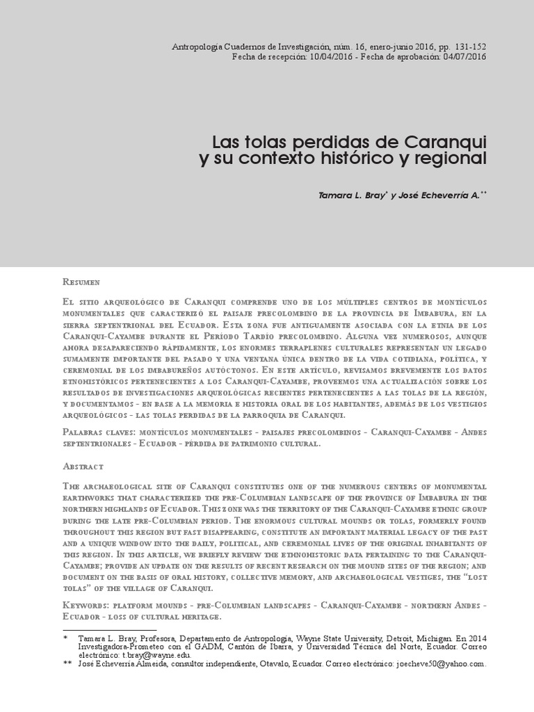 Las Tolas Perdidas de Caranqui Y S Ucontexto Historico | PDF | Ecuador ...