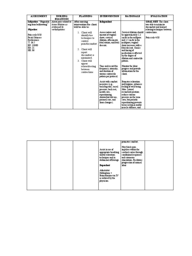 NCP Labor Pain | PDF | Childbirth | Pain