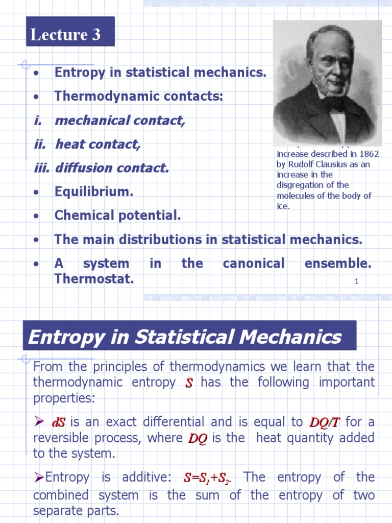 Entropy in Statistical Mechanics. - Thermodynamic Contacts | PDF ...