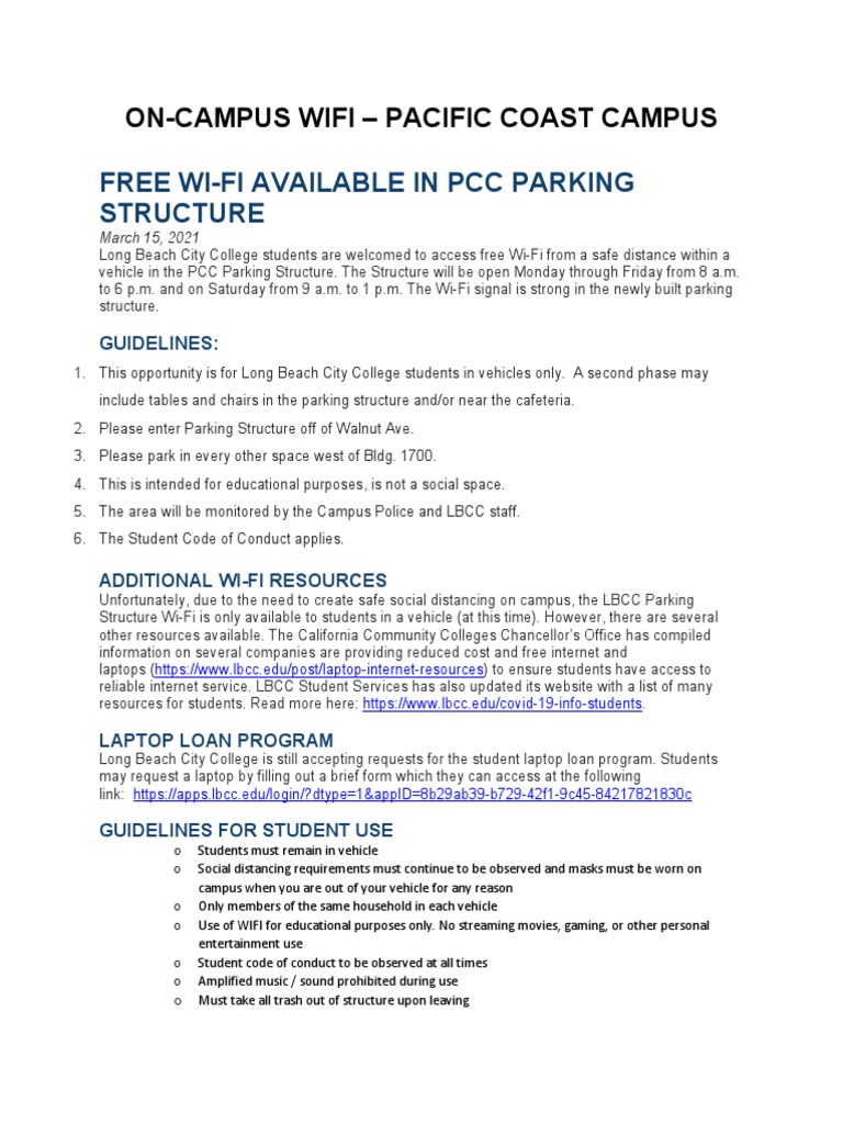 Free Wi-Fi Available in PCC Parking Structure: On-Campus Wifi - Pacific ...