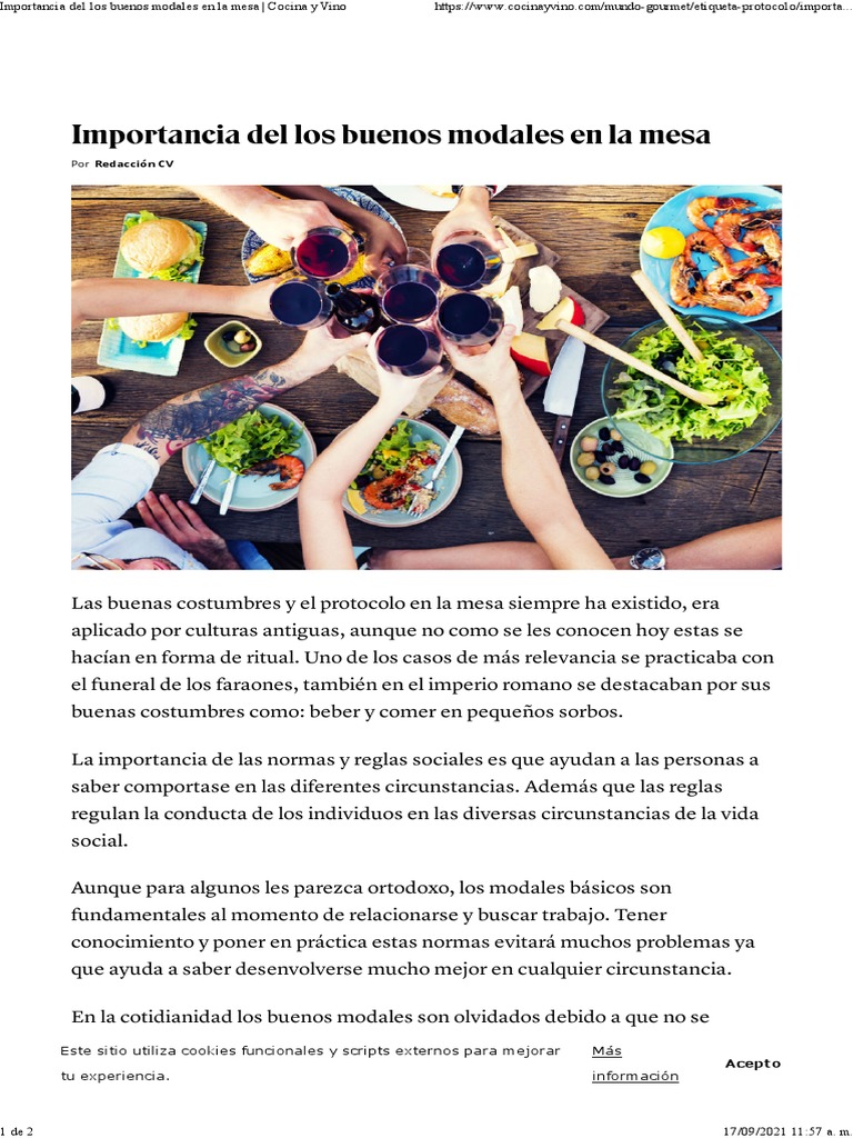 Importancia Del Los Buenos Modales en La Mesa Cocina y Vino | PDF | Vino
