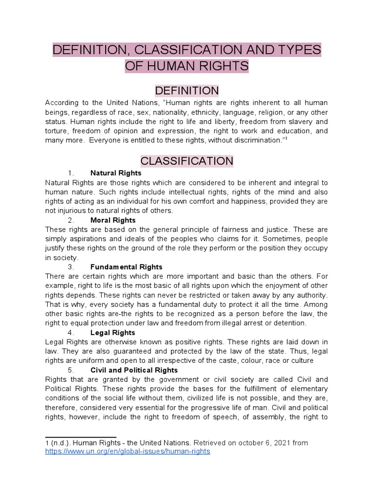 Classification and Types of Human Rights | PDF | Rights | Liberty