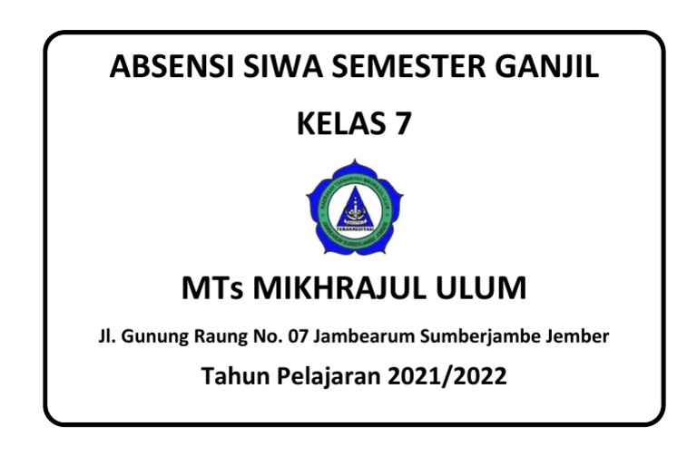 Cover Absen Siswa Kelas 7 MTs MU | PDF