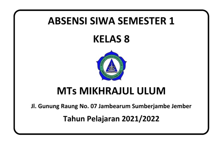 Cover Absen Siswa Kelas 8 MTs MU | PDF