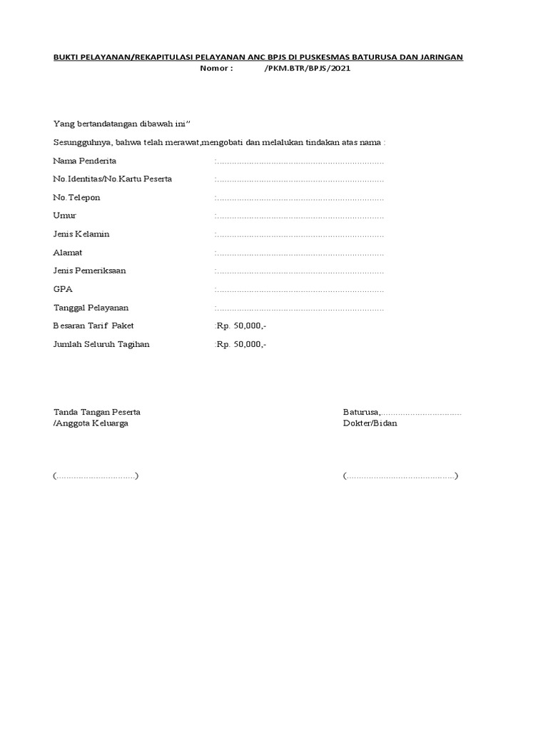Bukti Pelayanan Anc BPJS PKM | PDF