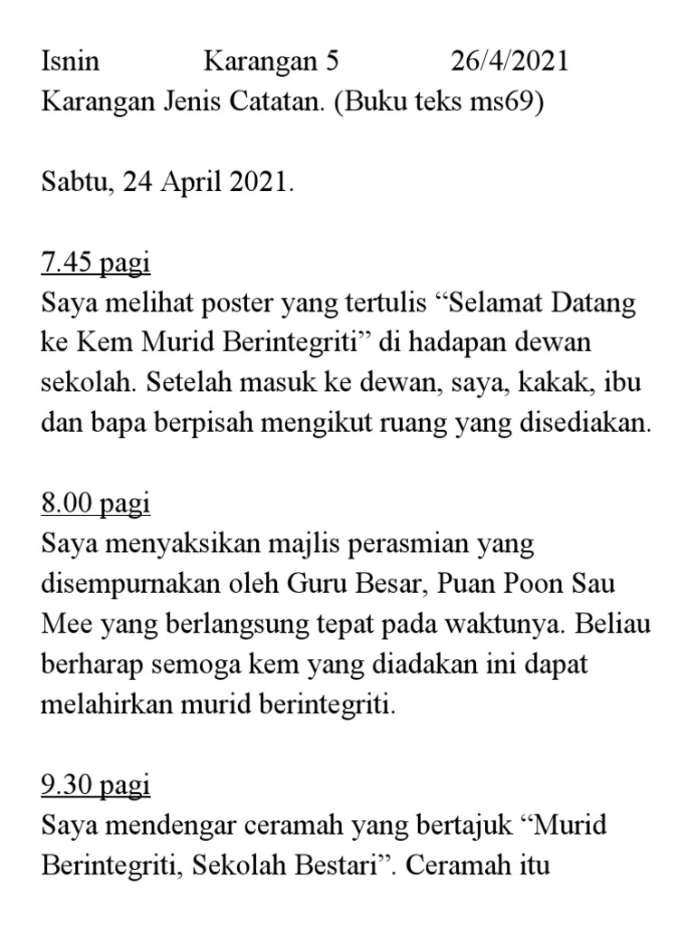 2021 Karangan 5 Catatan | PDF