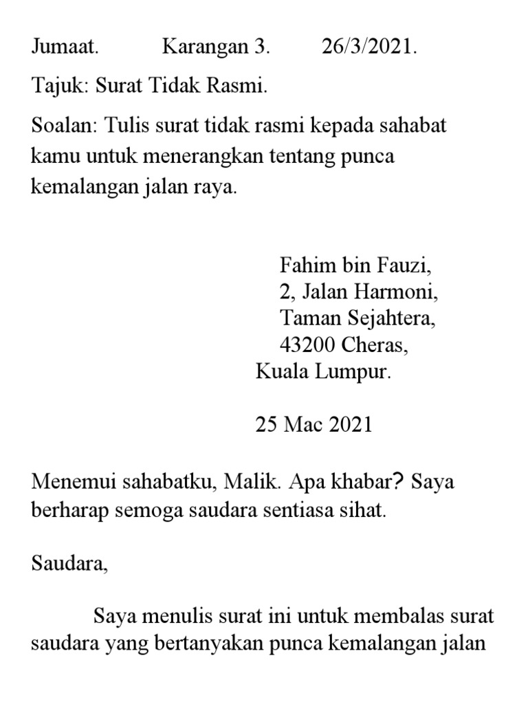 2021 Karangan 3 Surat X Rasmi | PDF