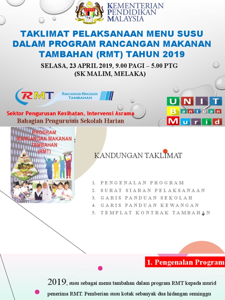 Taklimat Menu Susu Dalam RMT - 2019 | PDF