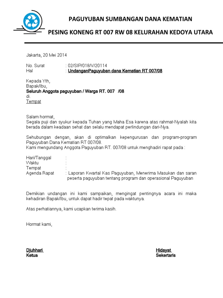 Surat Undangan Rapat RT | PDF