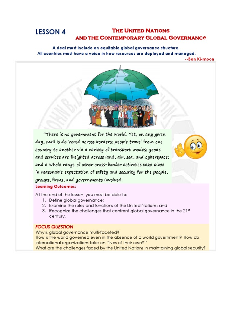 Unit 1 Lesson 4 Un International Organizations Shorter Version | PDF ...
