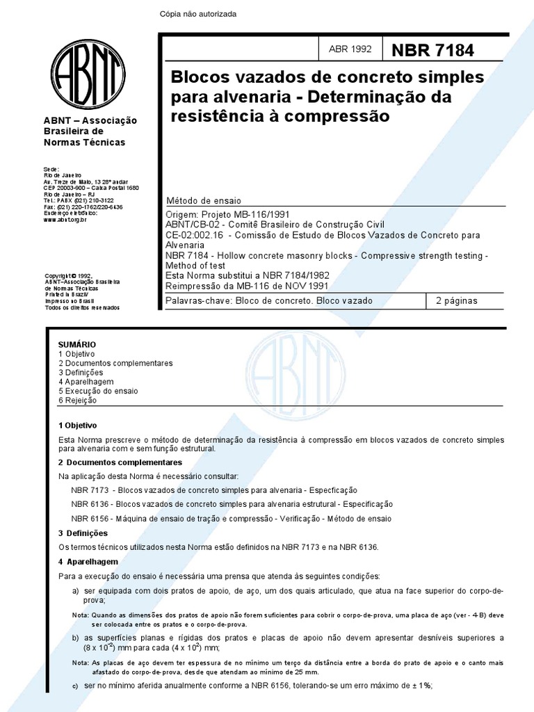 NBR 7184 - Blocos Vazados de Concreto Simples para Alvenaria ... NBR 7184 - Blocos Vazados de Concreto Simples para Alvenaria ...