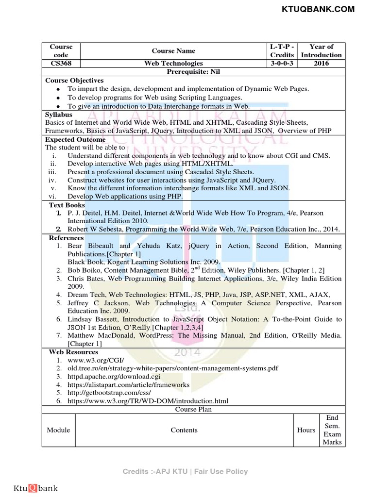 CS368 Web Technologies | PDF | World Wide Web | Internet & Web