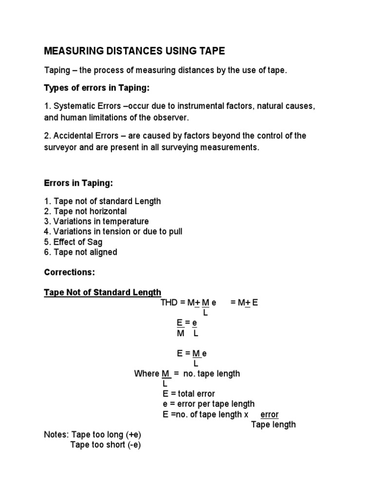 Measuring Distances Using Tape: Types of Errors in Taping | PDF ...