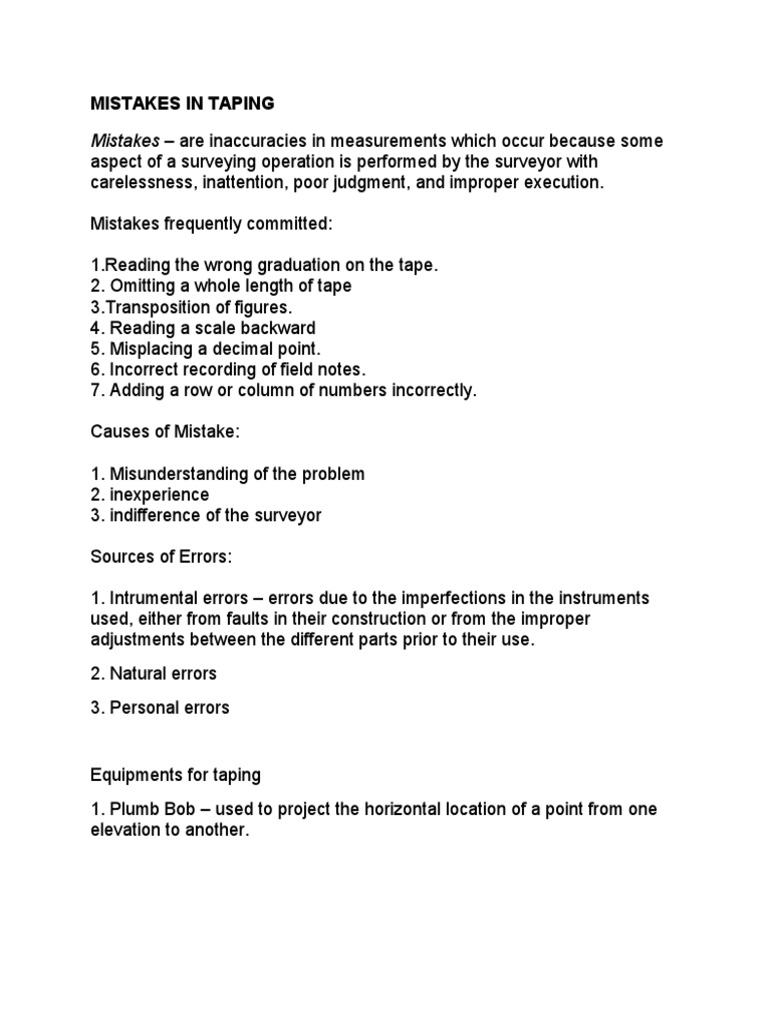 Common Taping Mistakes in Surveying | PDF | Science & Mathematics ...