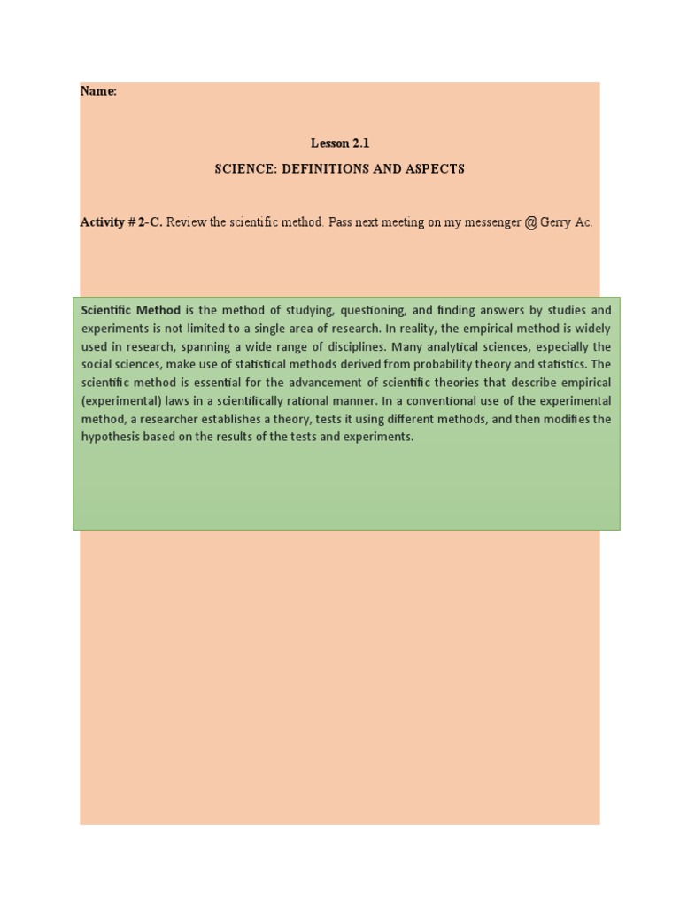 Module 2 Science Lesson 2.1 Answer Sheet | PDF