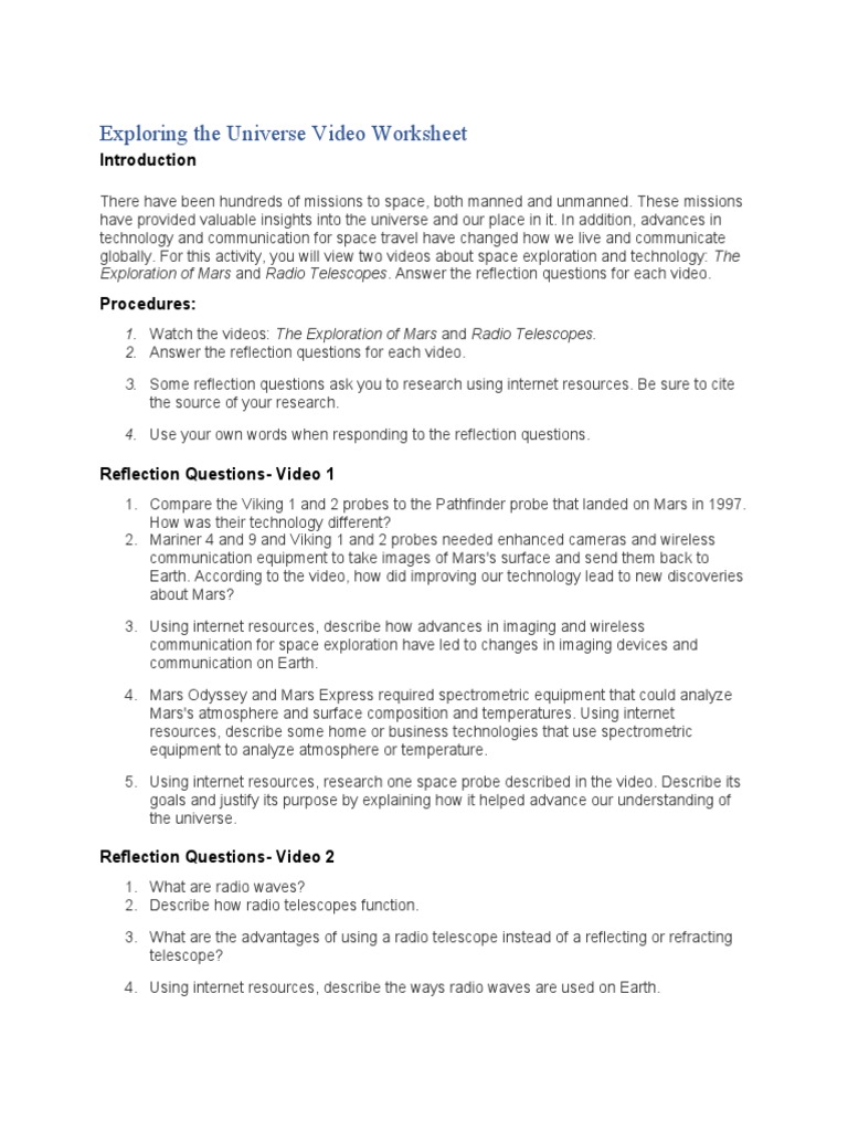 Exploring Universe Video Worksheet | PDF | Science & Mathematics