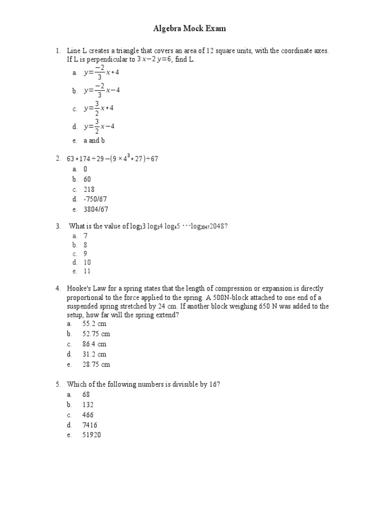Algebra Mock Exam: x+4 X 4 x+4 X 4 | PDF | Numbers | Mathematical Objects