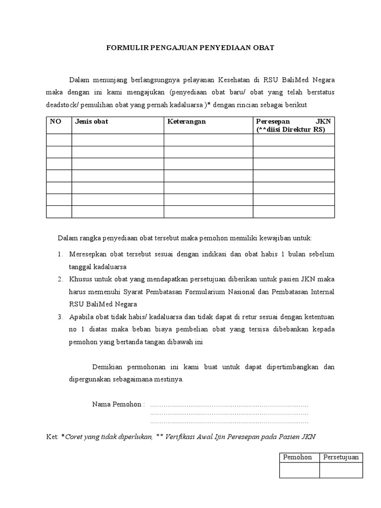 Formulir Pengajuan Penyediaan Obat | PDF