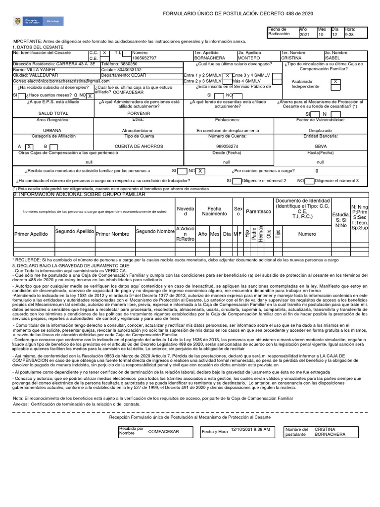 Formulario de Comfacesar | PDF | Desempleo | Ciencias sociales