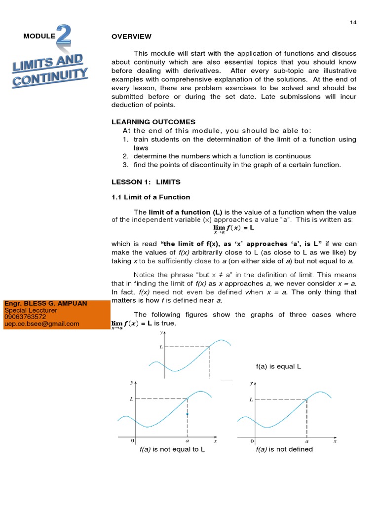 Dif Cal Module 2 Limits And Continuity Pdf Continuous Function Function Mathematics