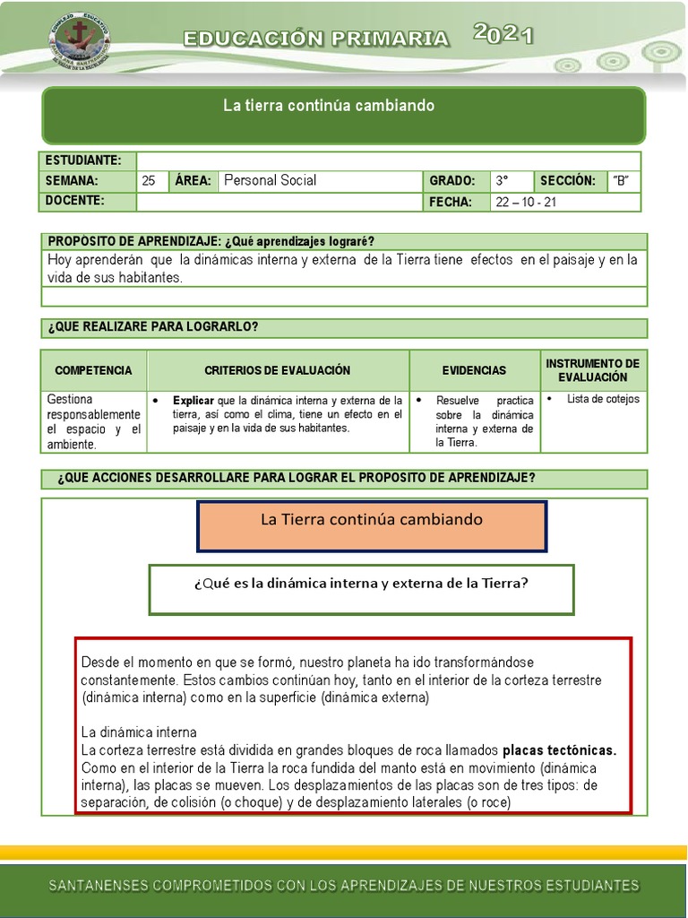 Plant. Aprend. XXV Semana Octubre La Tierra Continua Cambiando | PDF ...