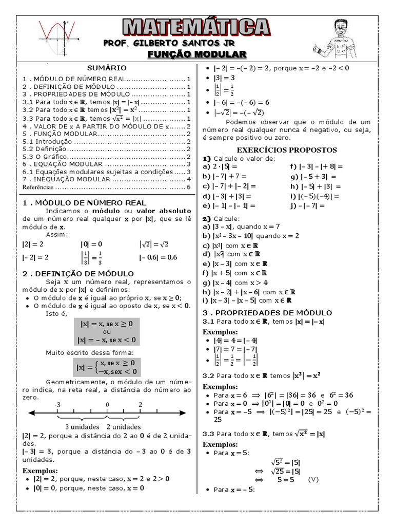 Apostila de Função Modular (6 PGS, 32 QTS) | PDF | Equações | Função ...