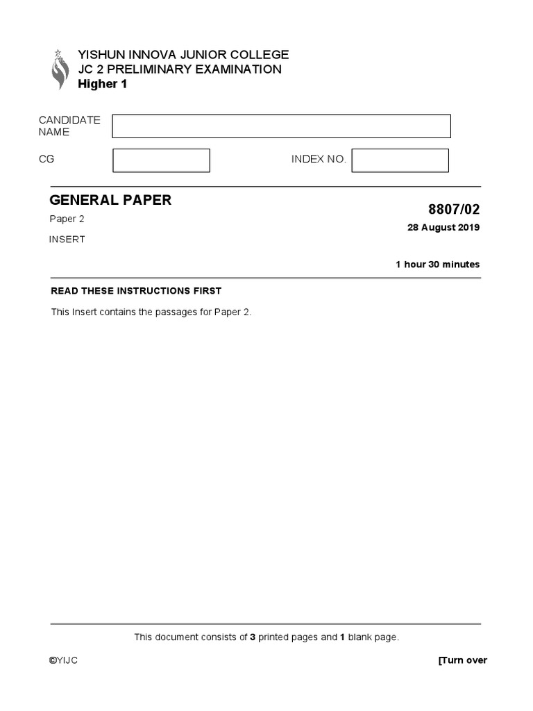YIJC 2019 GP Prelim P2 - Insert | PDF | Internet Of Things