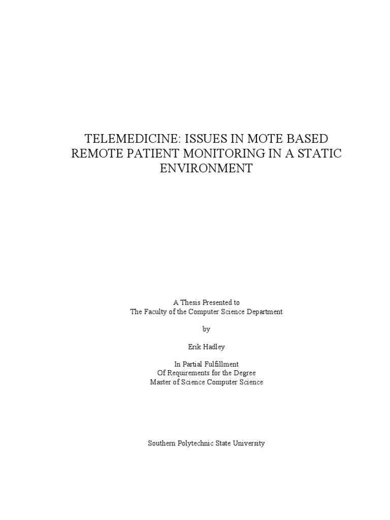 Telemedicine: Issues in Mote Based Remote Patient Monitoring in A ...
