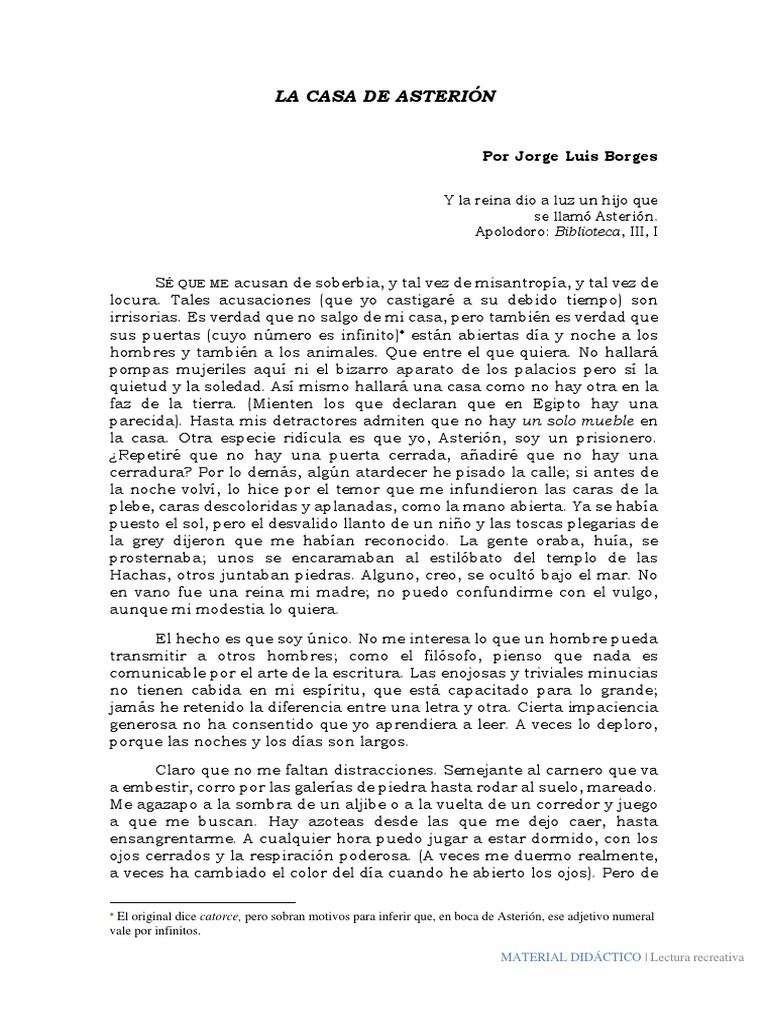 La Casa de Asterión - Jorge Luis Borges | PDF | Teseo