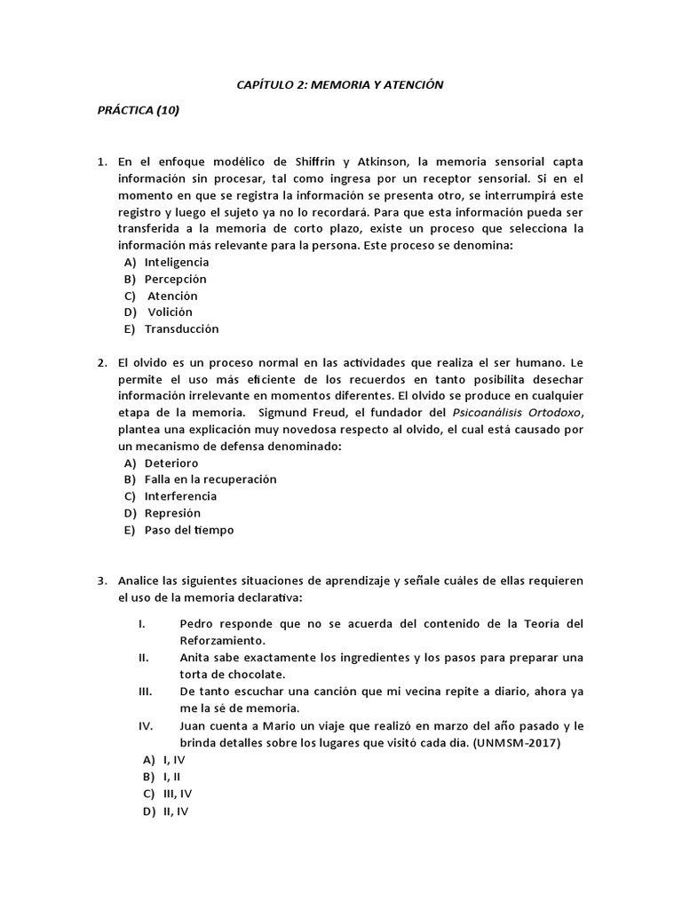 Memoria y Atención: Conceptos Clave | PDF | Memoria | Amnesia