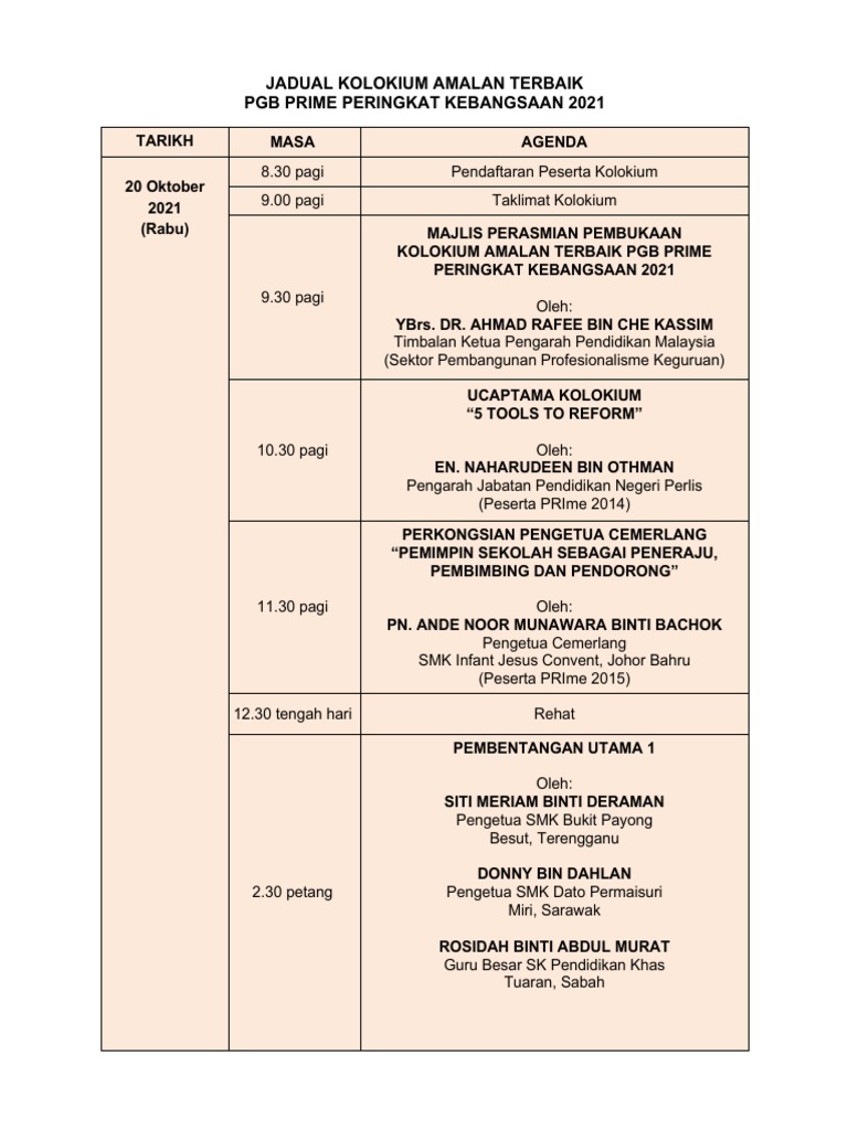 Jadual Penuh Kolokium PRIme 2021 | PDF