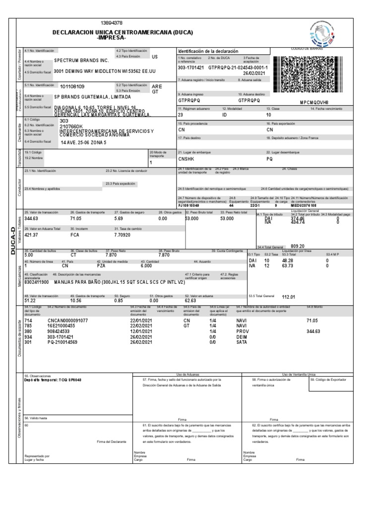 Ejemplo DUCA GT | PDF | Transporte | Economias