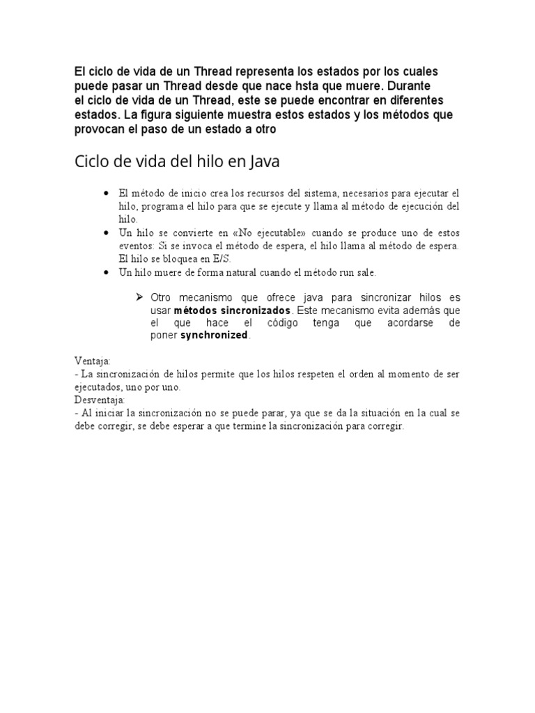 Ciclo de Vida Del Hilo en Java | PDF