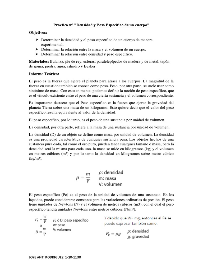 Práctica 5 Laboratorio de Fisica | PDF | Densidad | Peso