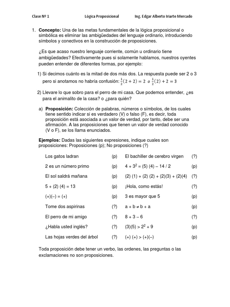 Clase #1 | Descargar gratis PDF | Proposición | Si y solo si