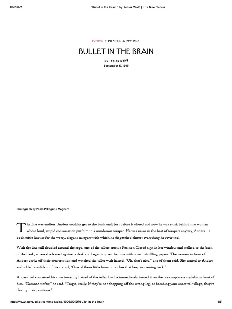 "Bullet in The Brain," by Tobias Wolff - The New Yorker | PDF ...