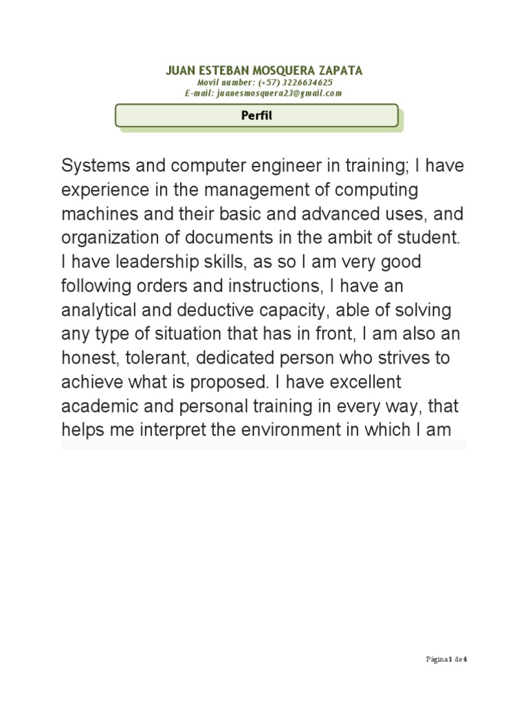 Juan Esteban Mosquera Zapata: Perfil | PDF | Science And Technology | Computing