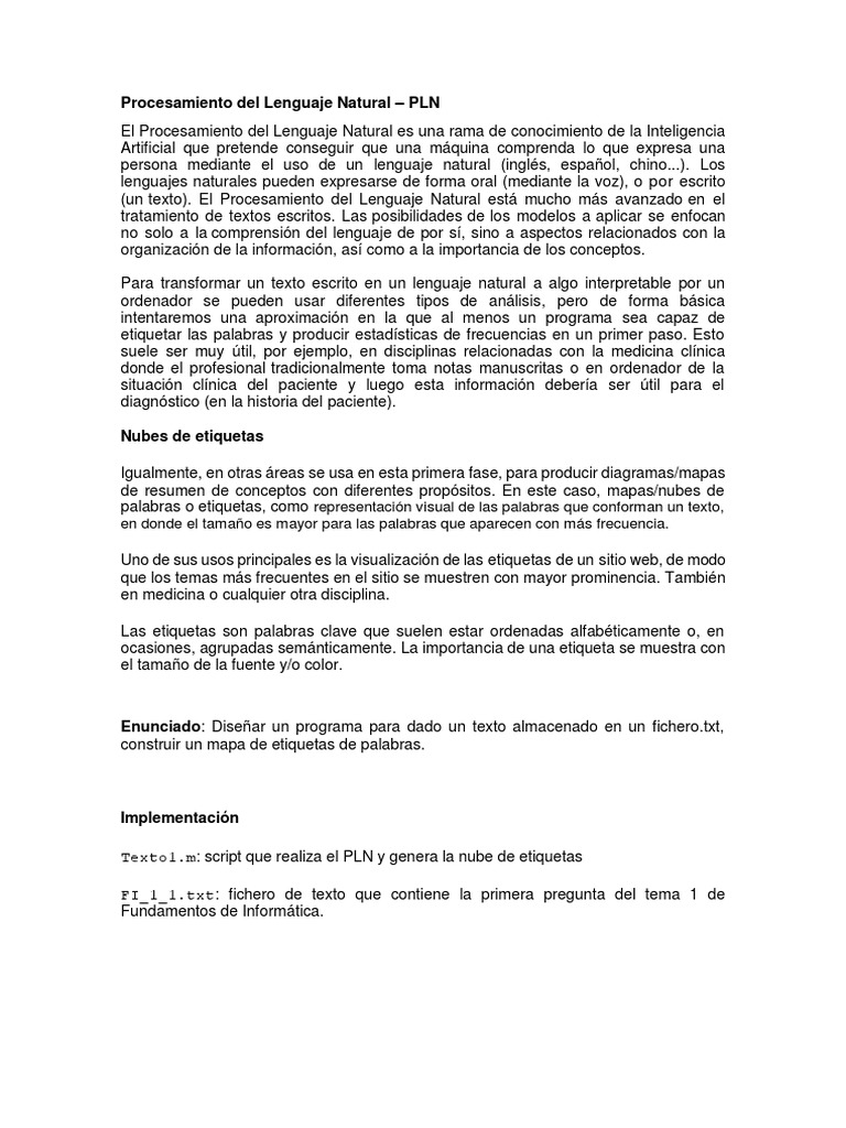 Procesamiento Del Lenguaje Natural - PLN | PDF | Informática | Cognición
