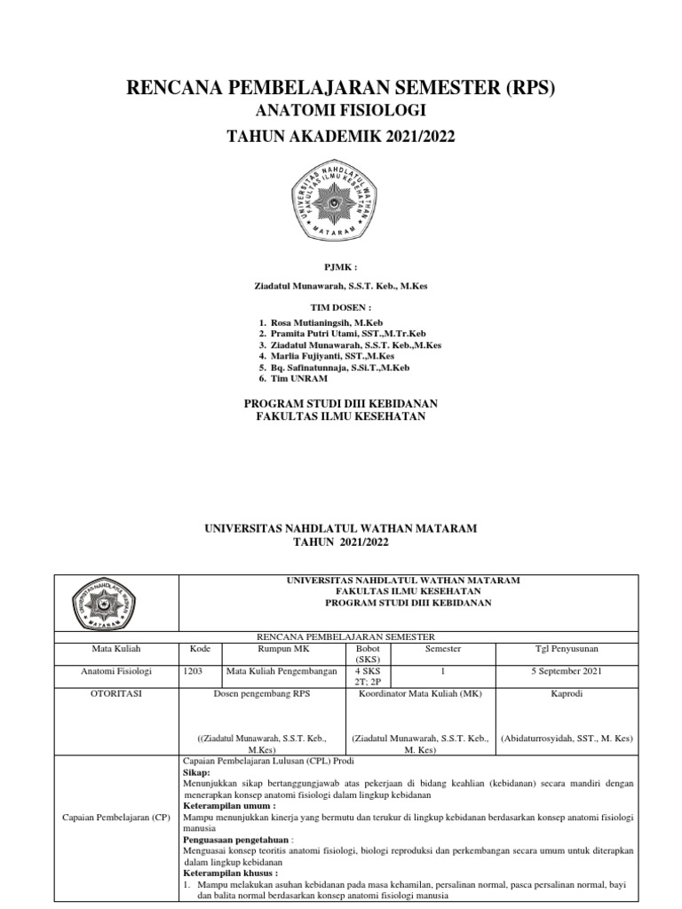 RPS Anatomi Fisiologi 2021-2022-Dikonversi | PDF