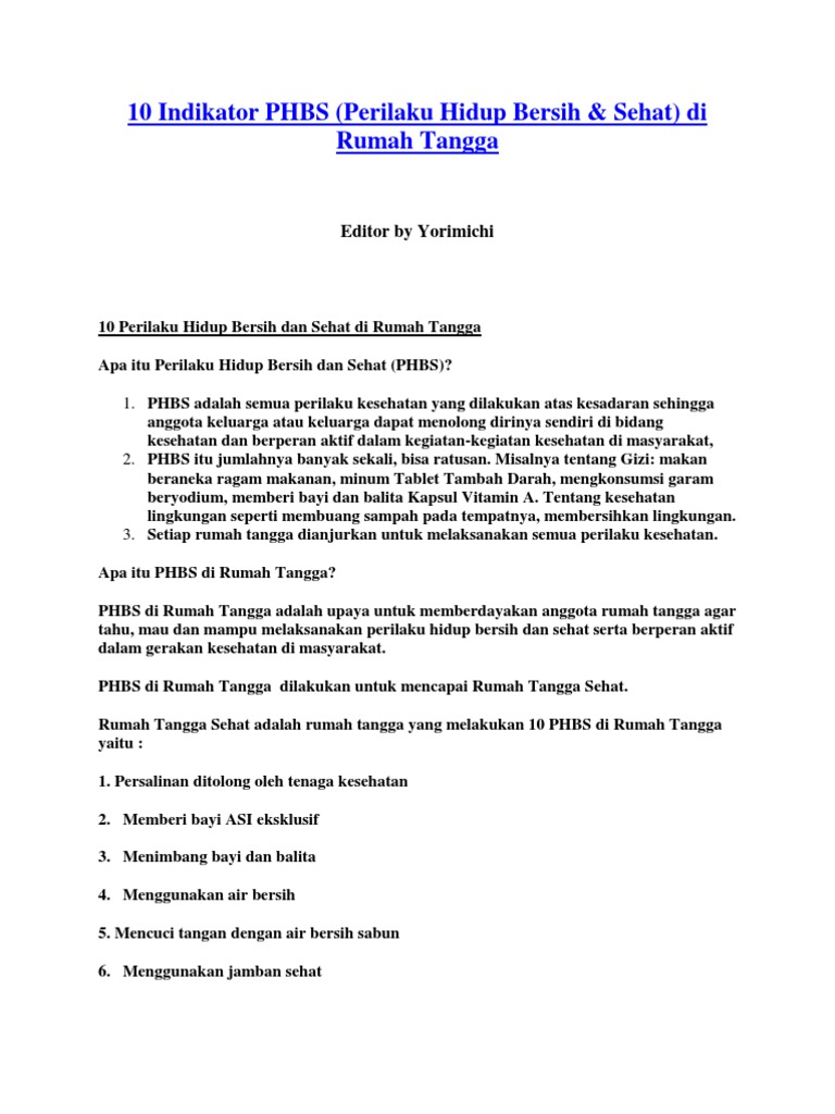 10 Indikator PHBS | PDF
