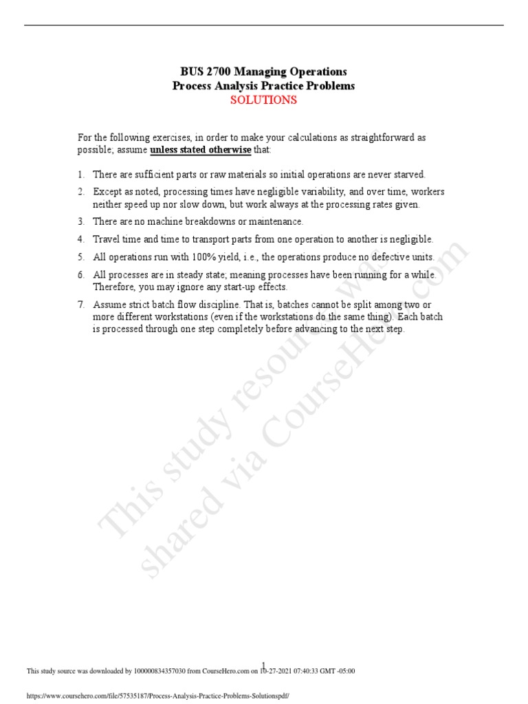 This Study Resource Was: BUS 2700 Managing Operations Process Analysis Practice Problems | PDF ...