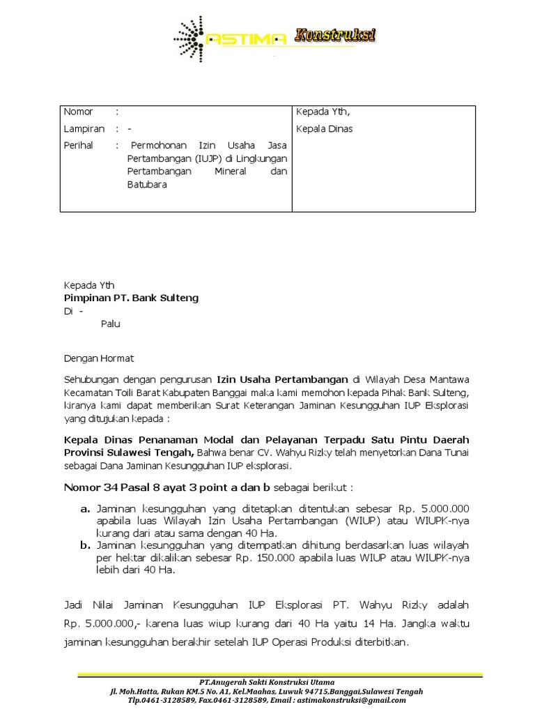 Permohonan IUJP Pertambangan Banggai | PDF